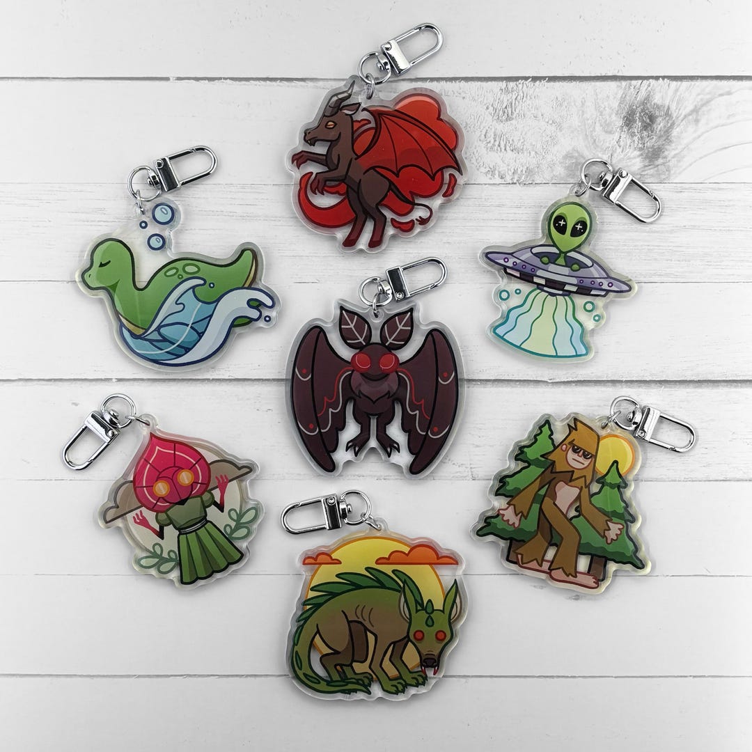 2.5" Mini Chibi Cryptid Acrylic Charm Keychains | Mothman, Nessie ...
