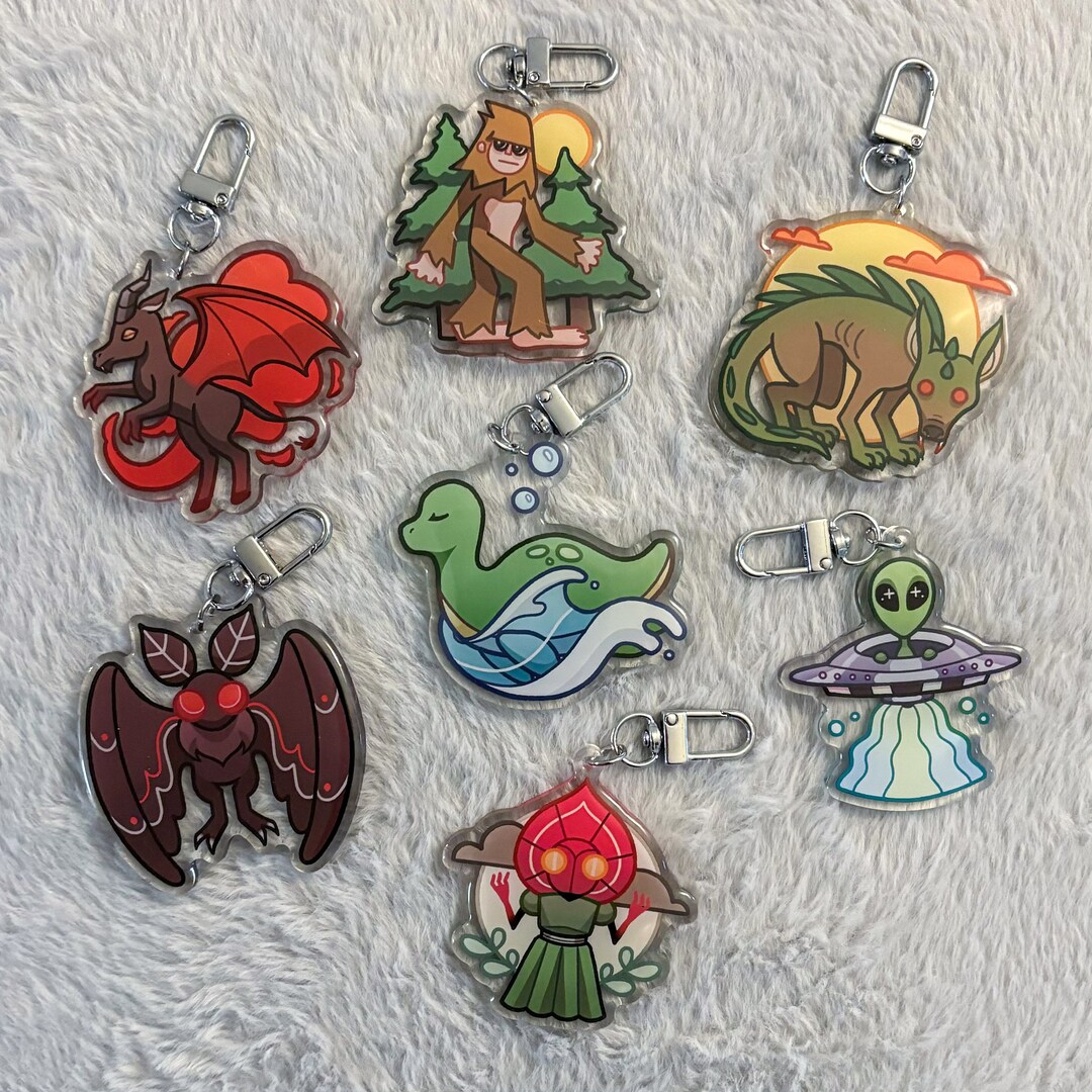 2.5 Mini Chibi Cryptid Acrylic Charm Keychains Mothman, Nessie, Alien ...