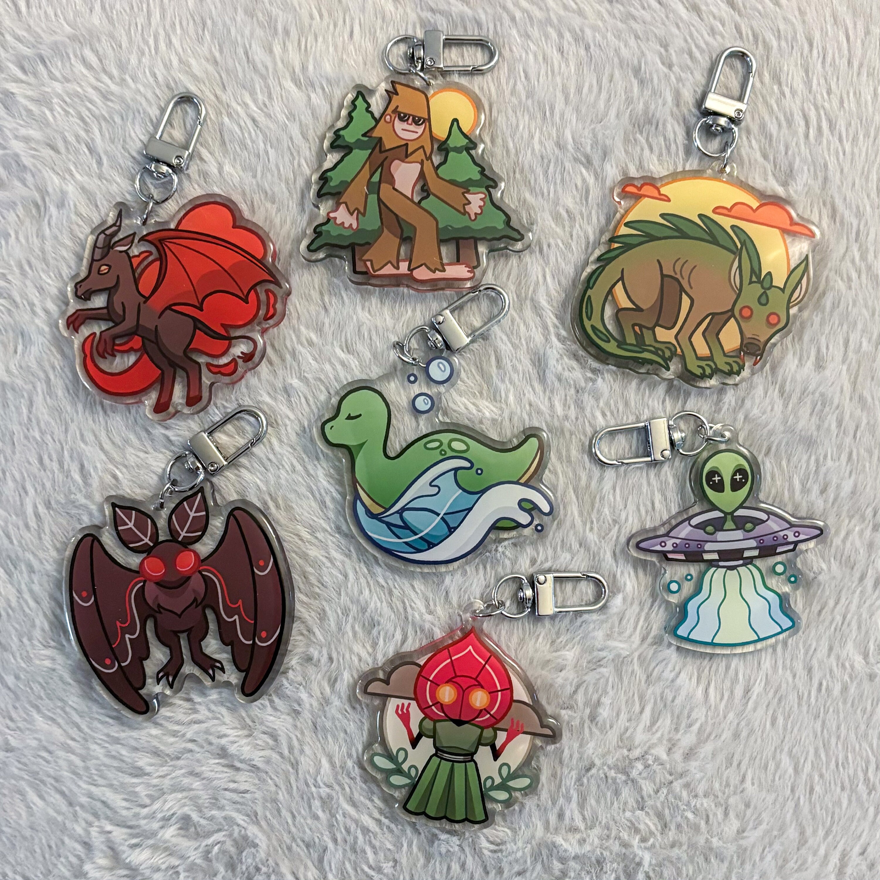 2.5 Mini Chibi Cryptid Acrylic Charm Keychains Mothman, Nessie, Alien ...