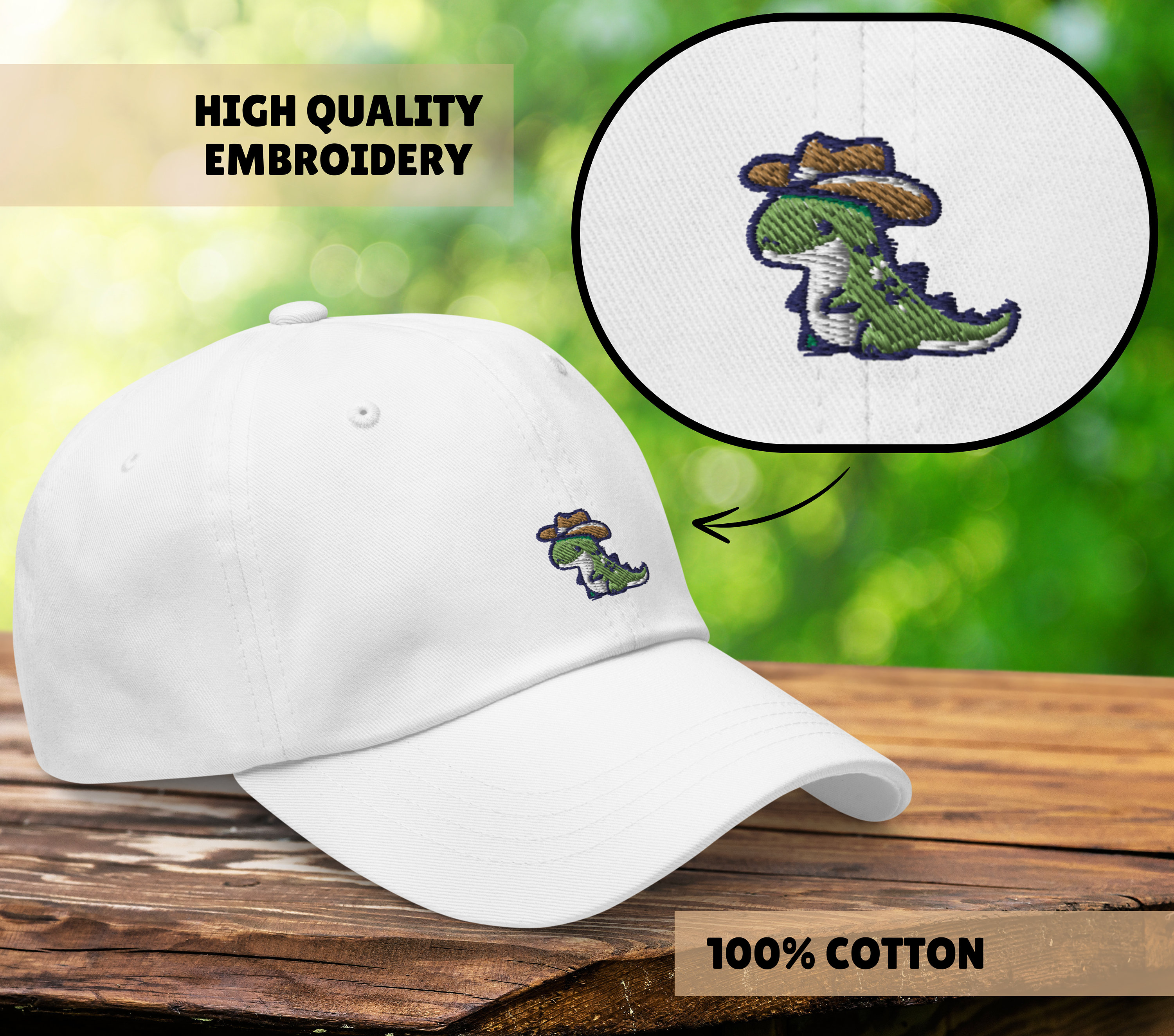 Dinosaur Embroidered Hat - T-rex Cowboy Design - Cool Dinosaur Gift ...