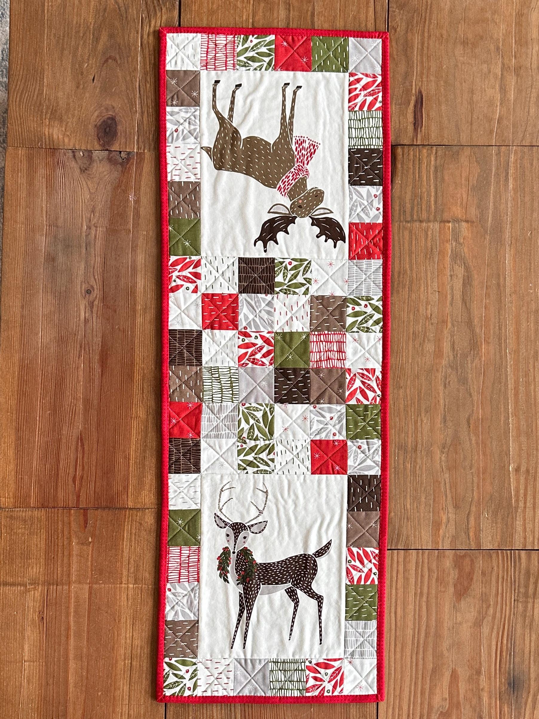 Handmade Quilted Merrily Christmas Deer & Moose Table Runner - Etsy