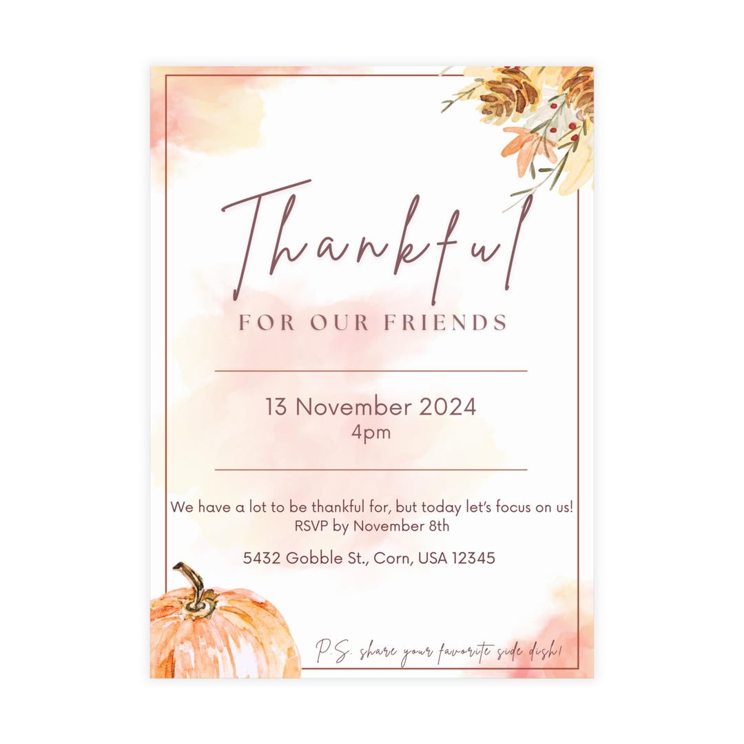 Friendsgiving Invite Template, Editable Thanksgiving Party, Printable ...