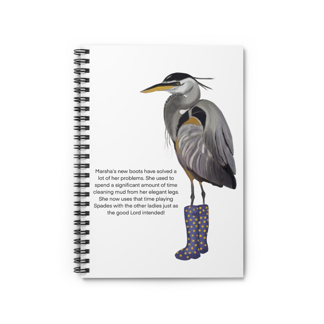 Spiral Notebook - Hand Drawn Great Blue Heron in Rubber Boots, Bird ...