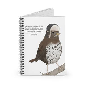 Spiral Notebook - Hand Drawn Fox Sparrow Wear a Pilot Cap Humorous ...