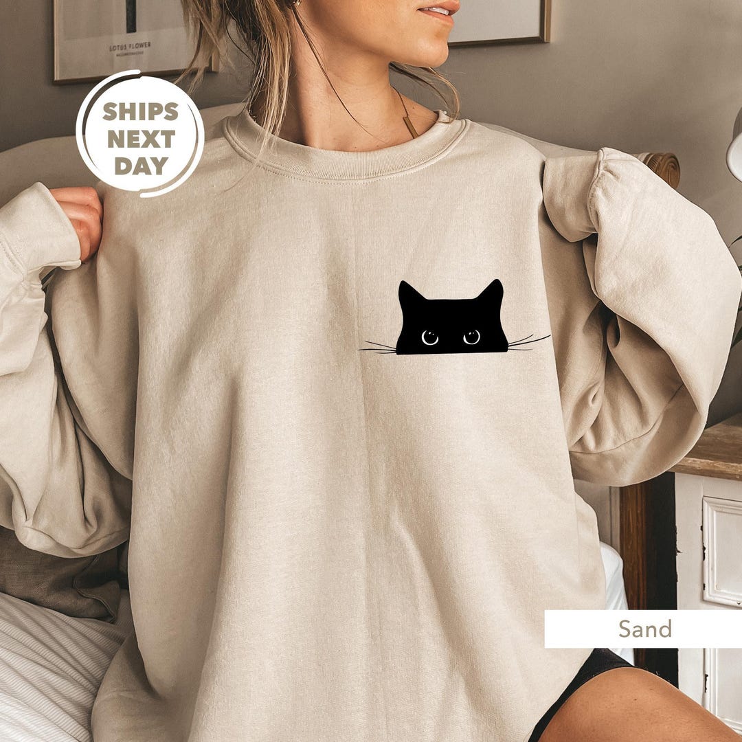 Cat Sweatshirt, Cute Cat Sweatshirt, Black Cat Shirt, Cat Peeking ...