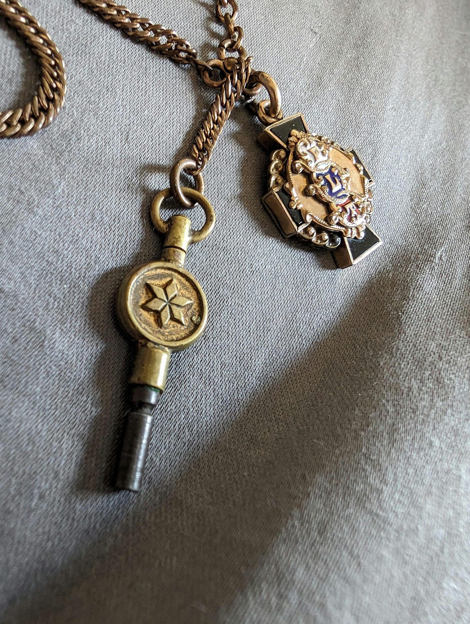 Antique Victorian Masonic Pocket Watch Chain With Key FLT Maltese Cross ...