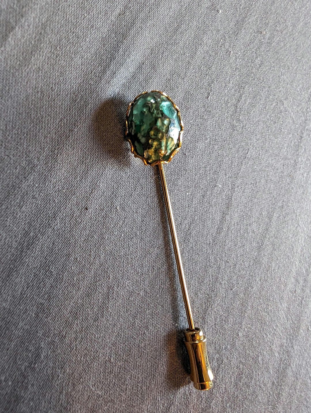 1 Vintage Stick Pin Green Glass Stone Hat Pin Stopper - Etsy