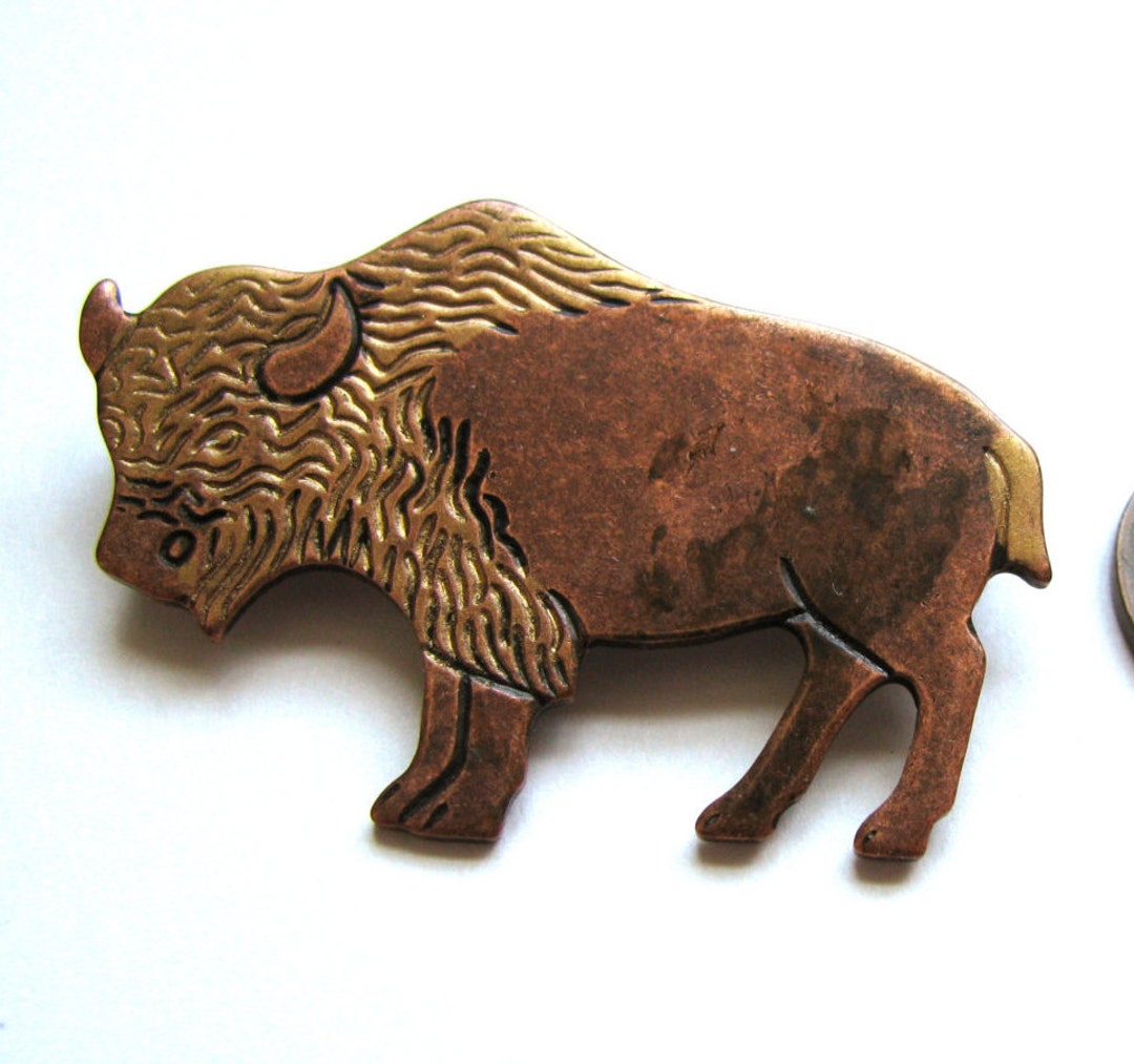 Vintage Buffalo Brooch Pin Pins Button Tac Tack Hat Lapel Copper Bison ...