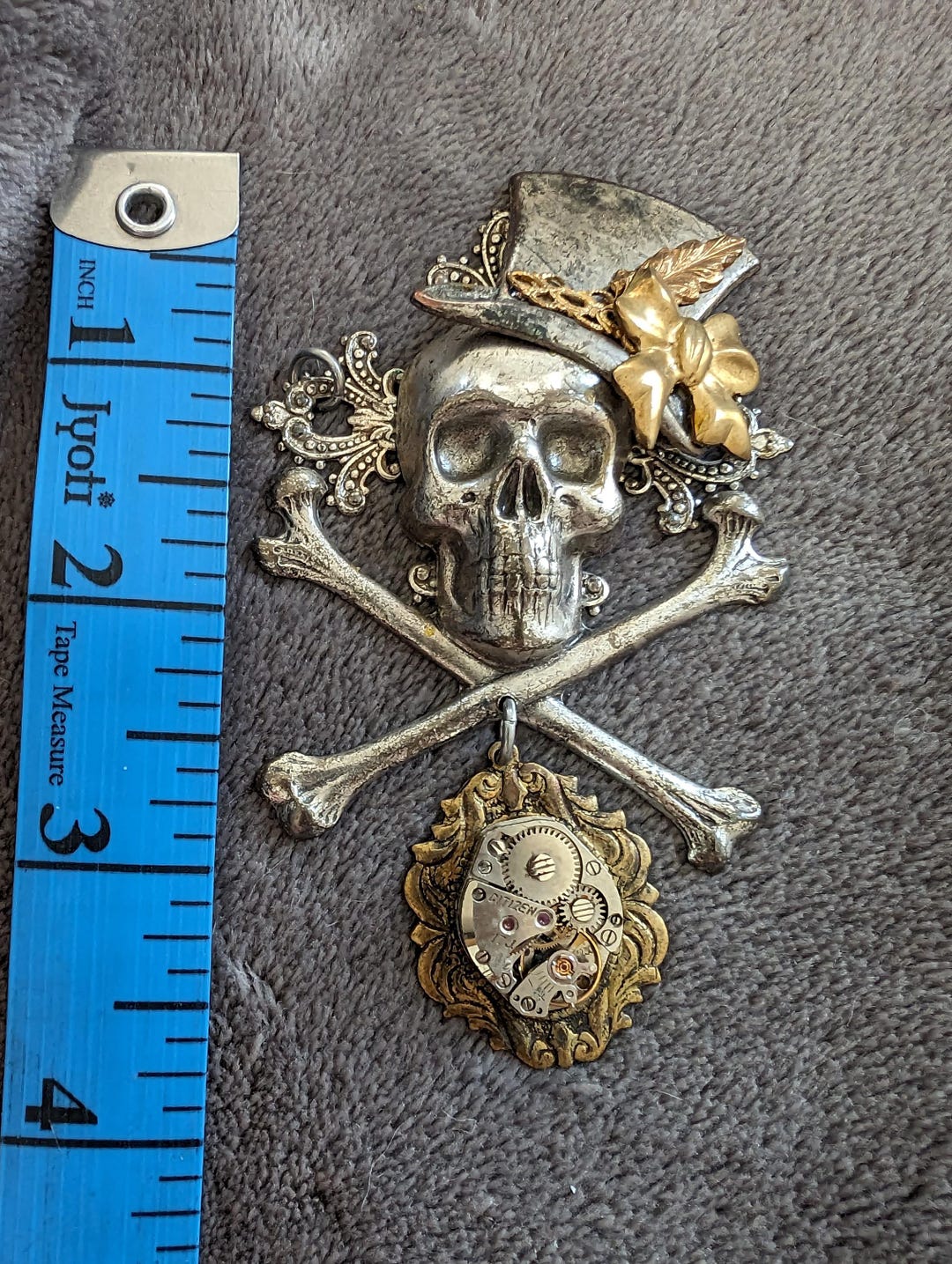 Pirate Top Hat Pendant Necklace Skull Crossbones Filigree Feather ...