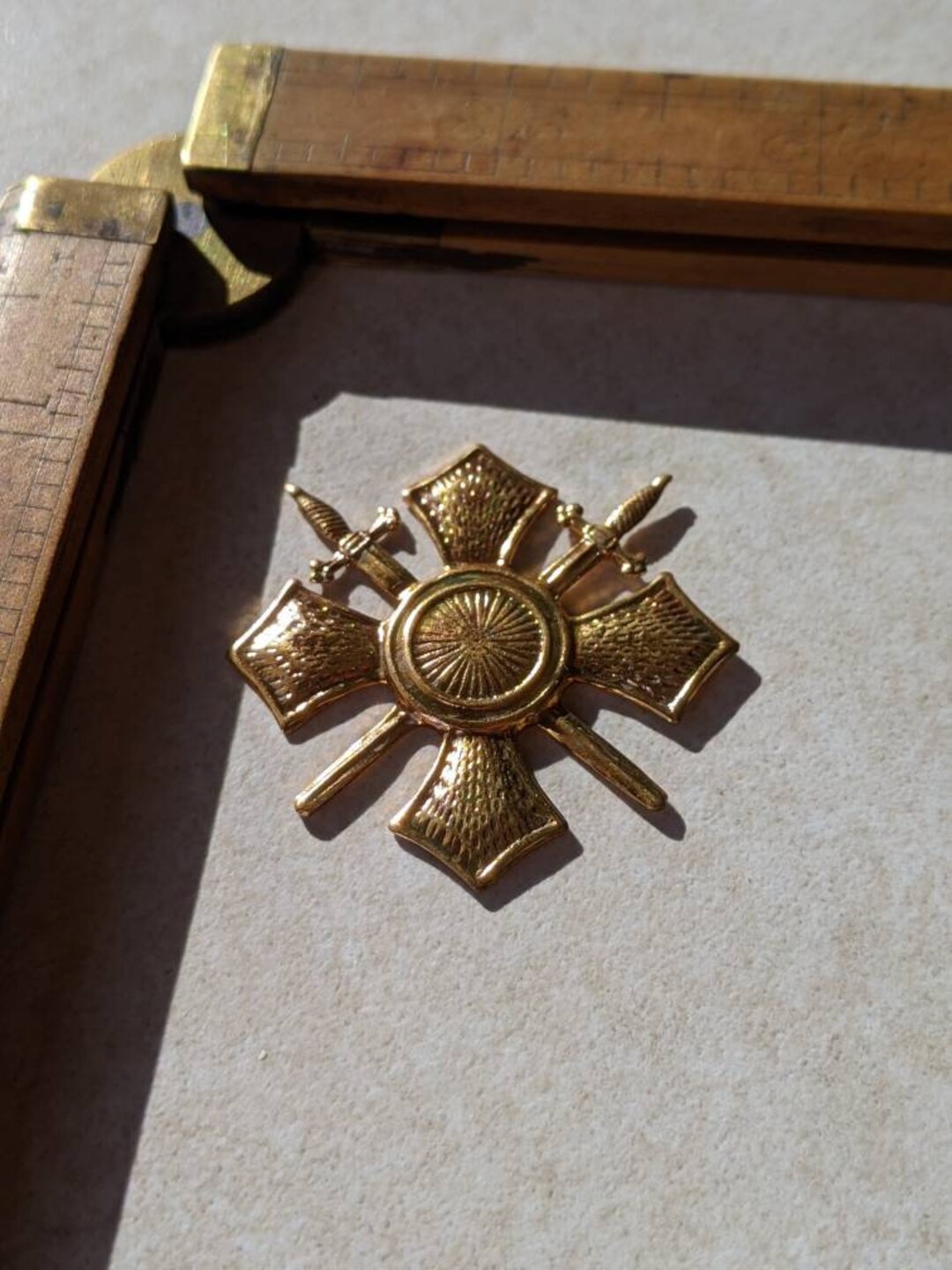 1pc Maltese Cross Sword Shield Brass Stamping 40x38mm Rare Design Armor ...