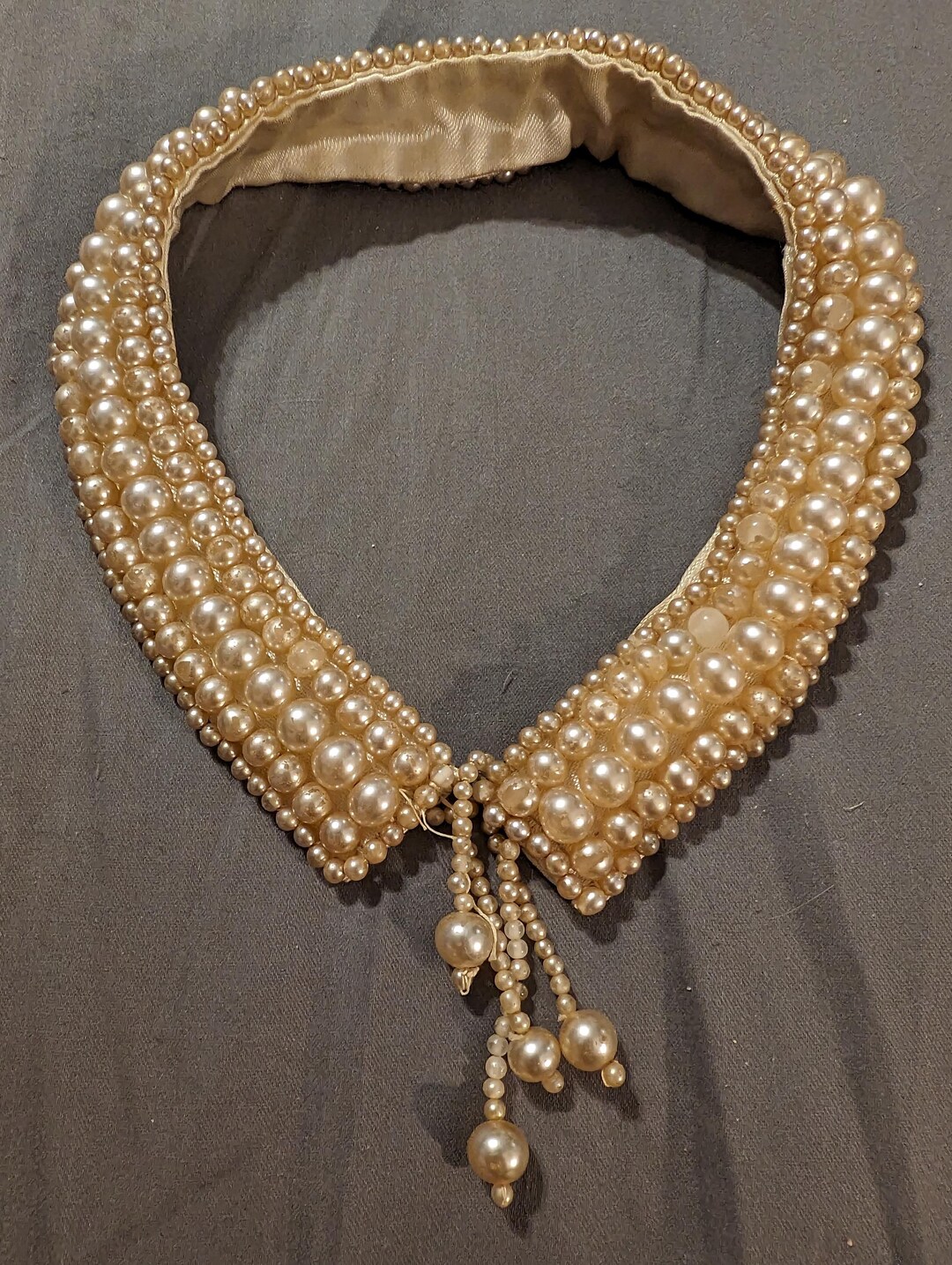 Vintage 50s Pearl Collar Hand Beaded on Satin Faux Pearls Very Good ...