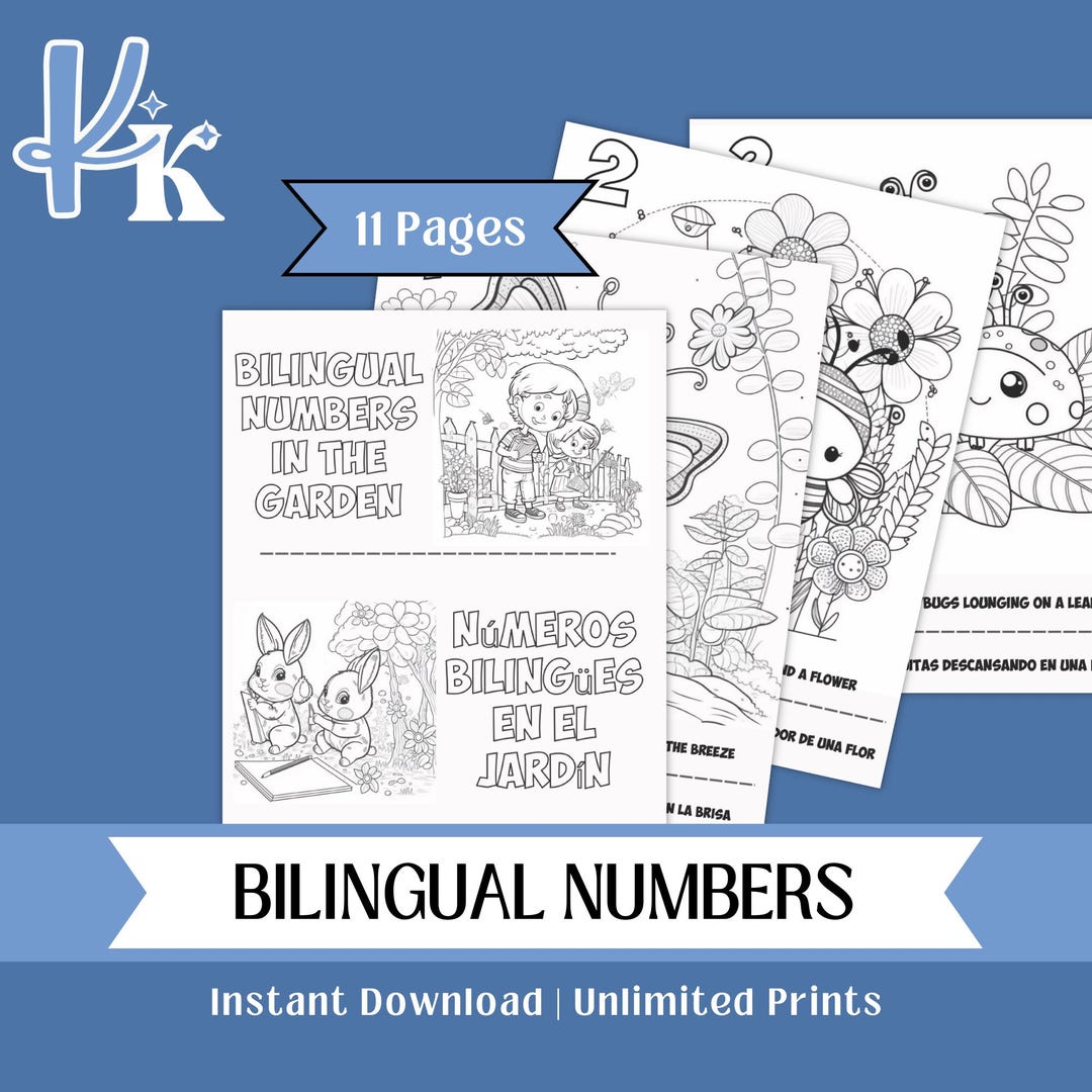 Bilingual Numbers Coloring Book, Instant Download, 11 Grayscale ...
