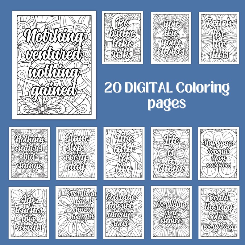 Inspirational Coloring Pages #8 Adult Bundle Mindfulness Message Floral ...