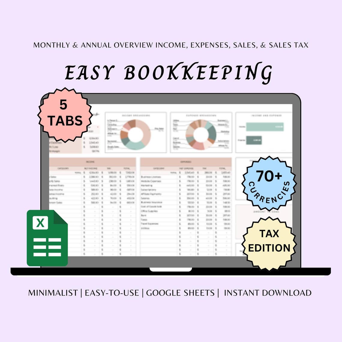 Easy Bookkeeping Template Google Sheets Business Income and Expense ...