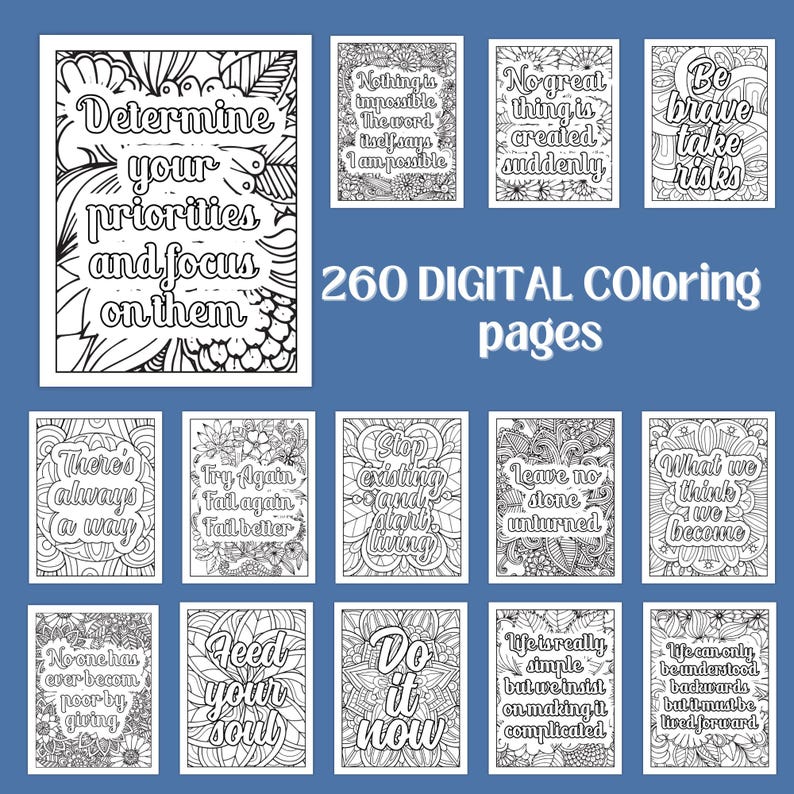 Inspirational Coloring 260 Pages Adult Bundle With Mindfulness Message ...