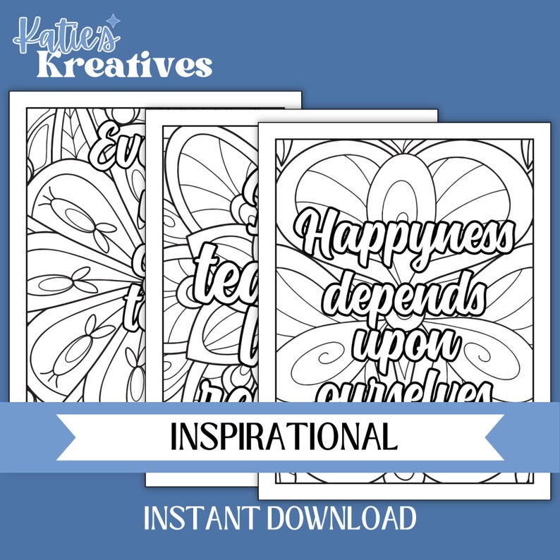 Inspirational Coloring Pages #8 Adult Bundle Mindfulness Message Floral ...