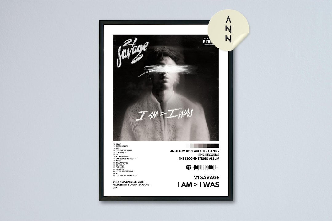 21 Savage - I Am > I Was Album Poster / Album Cover Poster / Wall Decor ...