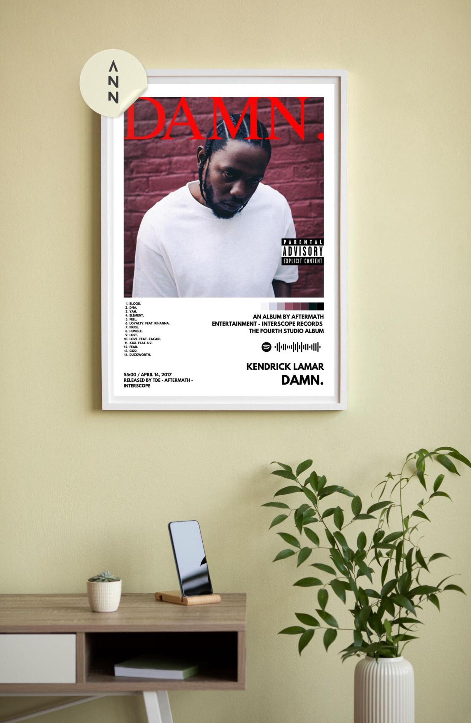 Kendrick Lamar- DAMN Album Poster / Album Cover Poster / Wall Decor ...