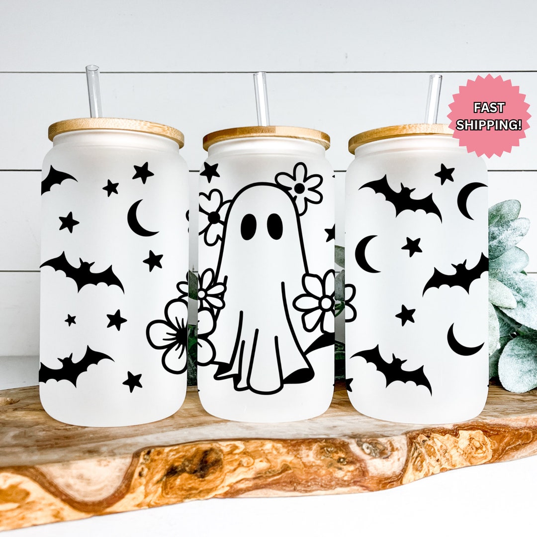 Ghost Glass Cup, Ghost Bats Glass Cup, Friendly Ghost Cup, Iced Coffee ...