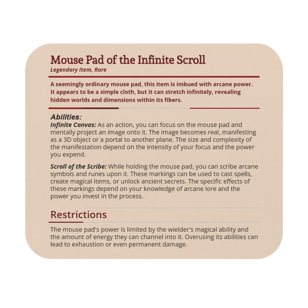 DND Magical Item Mouse Pad, 5E RPG Gamer Gift, PC Gaming Rectangle Mat ...