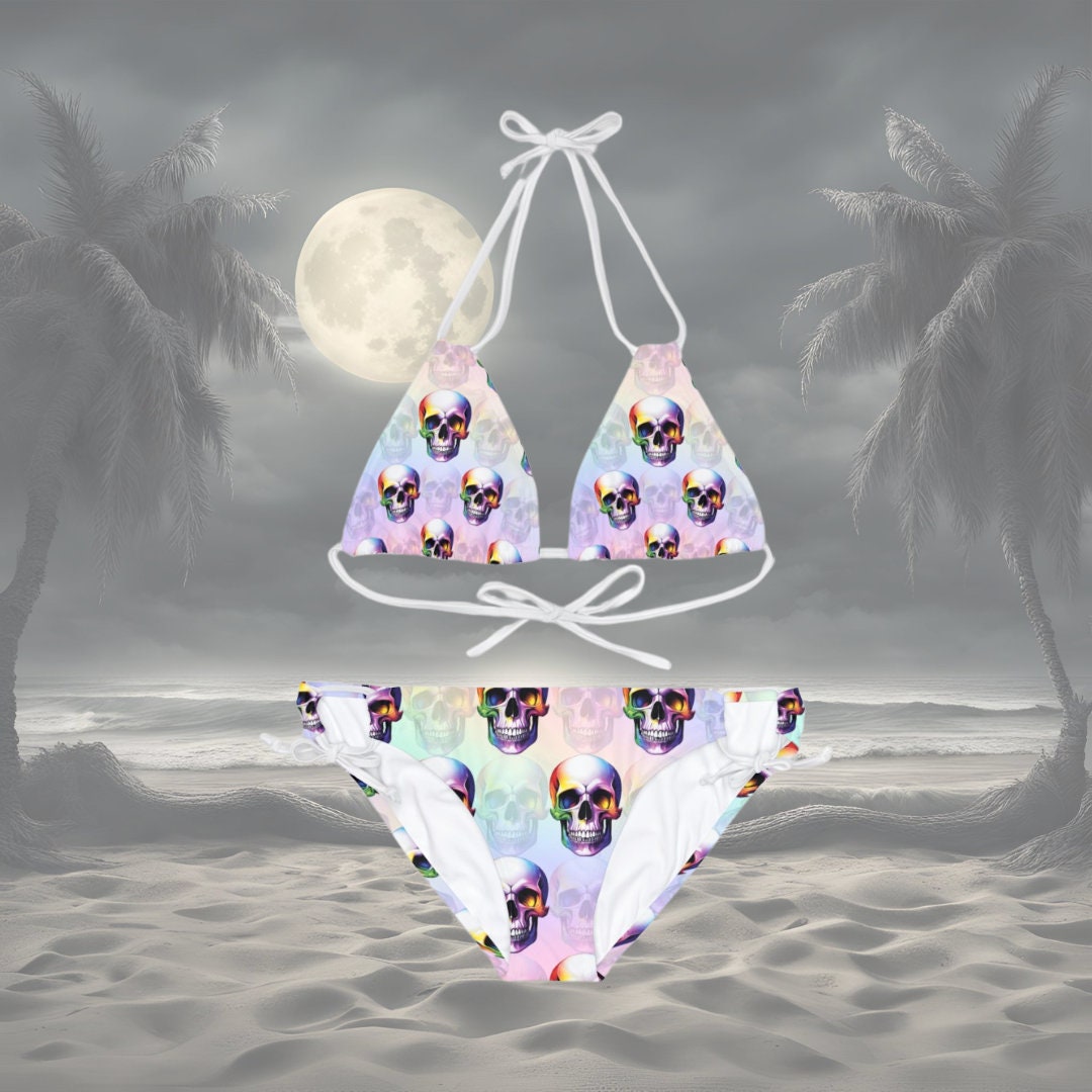Rainbow Skull Strappy Bikini Set Spooky Bathing Suit Customize Your ...