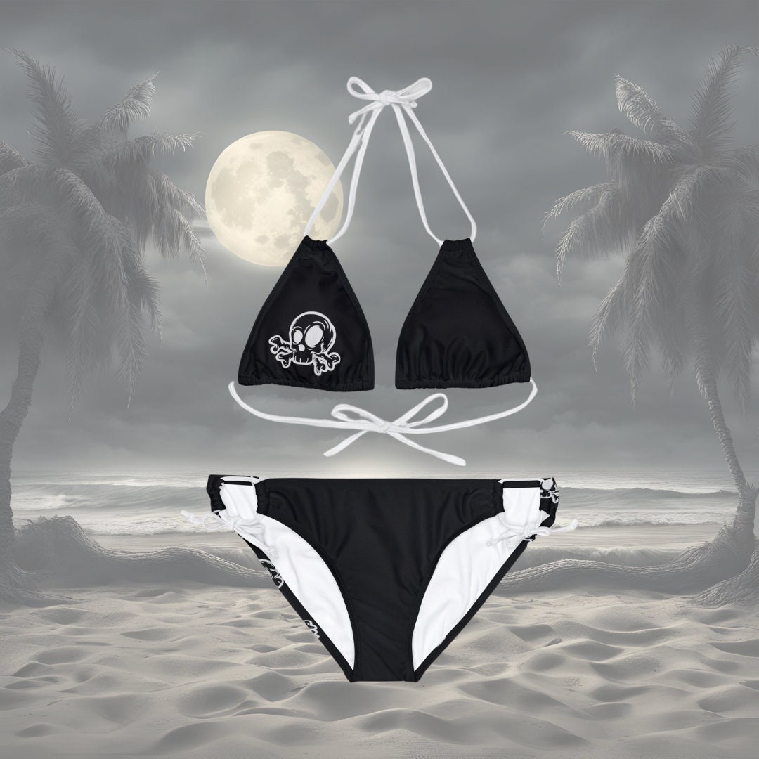Asymmetrical Skully Strappy Bikini Set Spooky Bathing Suit Customize ...
