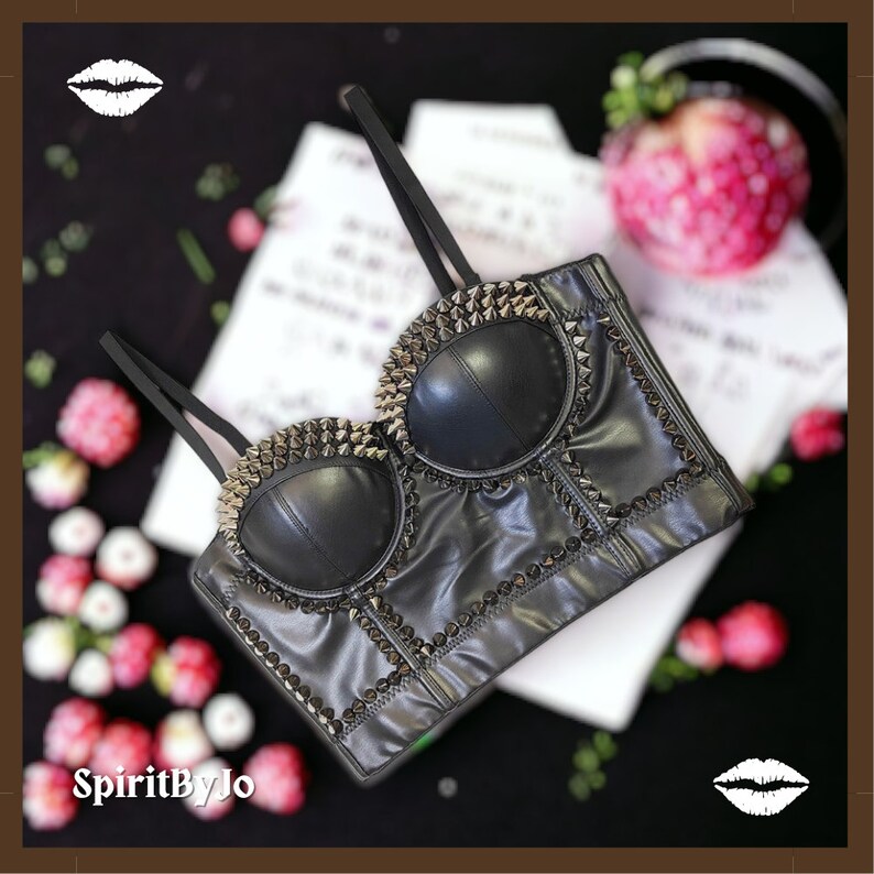 Gothic Punk Black PU Leather Corset Top Crop Bustier Bra Push up Bodice ...