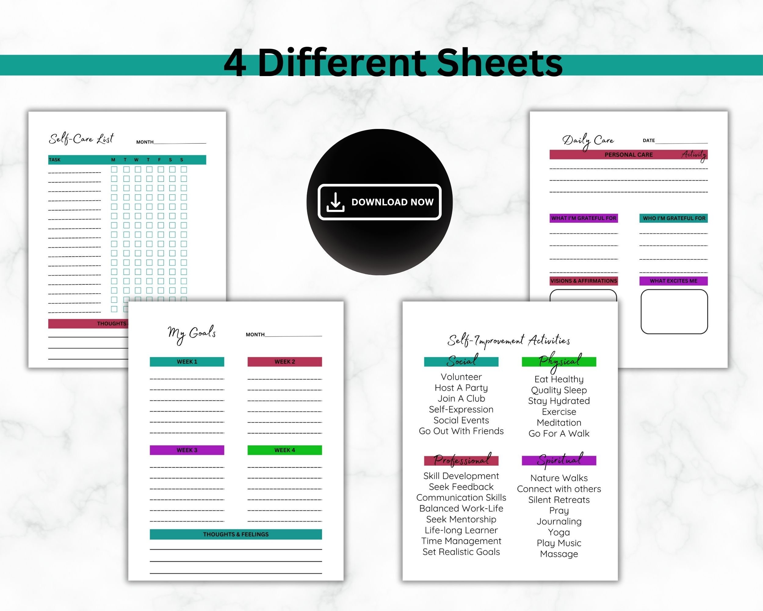 Self-care Checklist, Printable Self-love, Spiritual, Professional ...