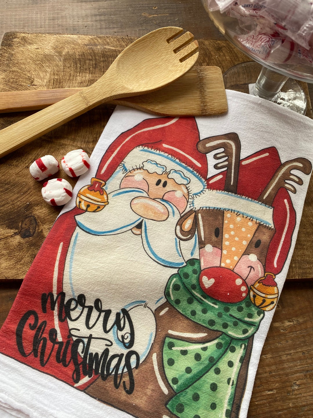 Adorable Santa and Rudolph Tea Towel - Etsy