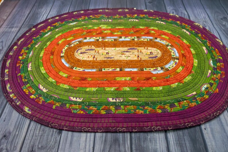 Small Oval Handmade Jelly Roll Rug: Made With Designer Vineyard Print ...