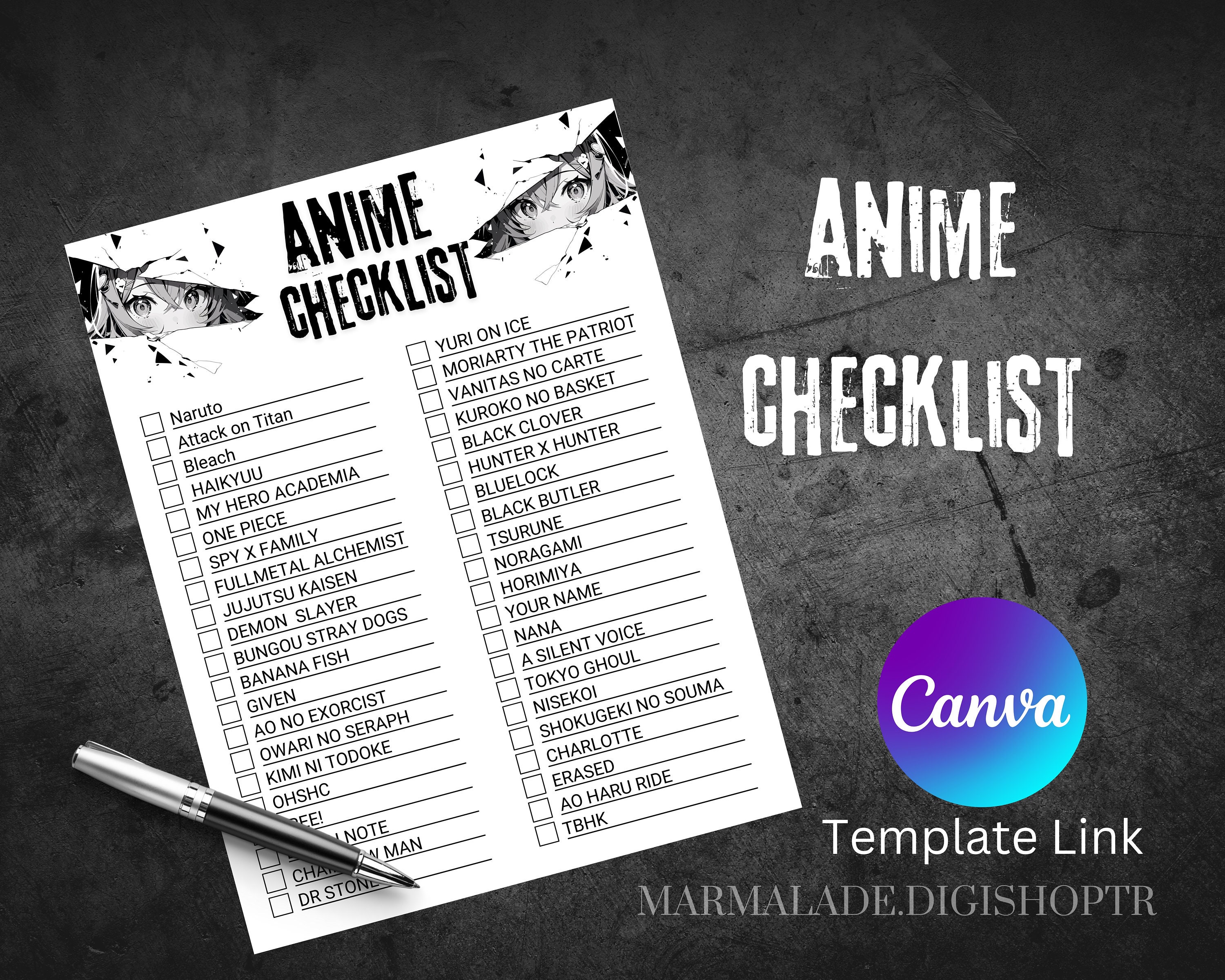 Canva Editable Anime Checklist, Printable Checklist for Kids, Anime ...