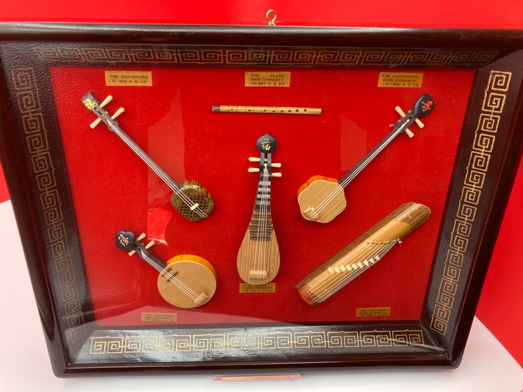 Set of 6 Ancient Chinese Miniature Musical Instruments Framed Picture ...