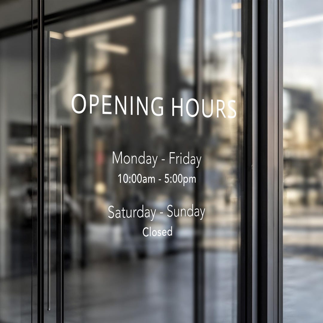Custom Business Hours Decal | Customizable Text - Shop Hours - Store ...