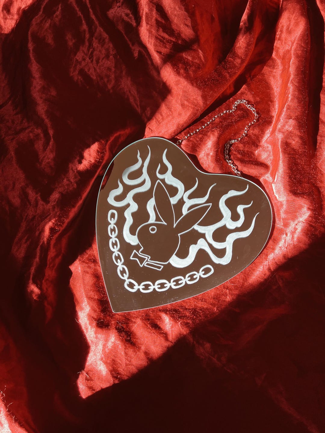 Chain and Rose in a Heart Shaped Handmade Hand Engraved American ...