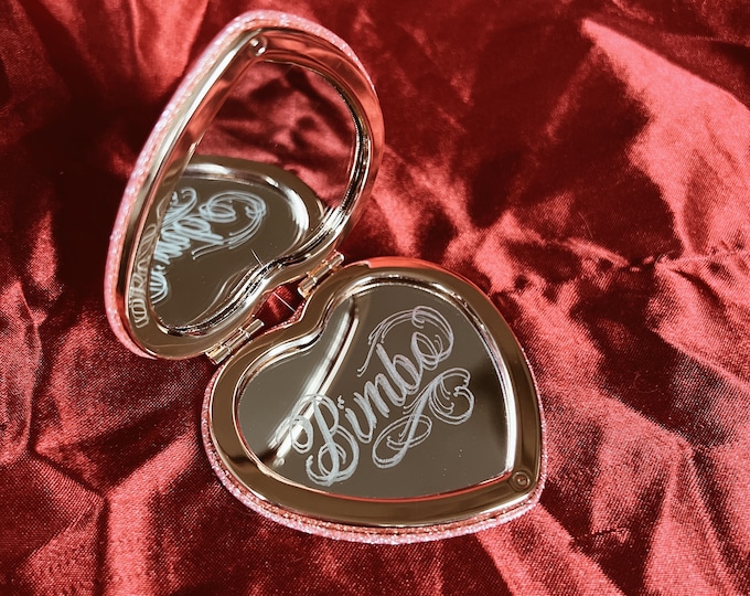 Pink Sparkley Heart Shaped Compact Mirror Hand Engraved With the Words ...