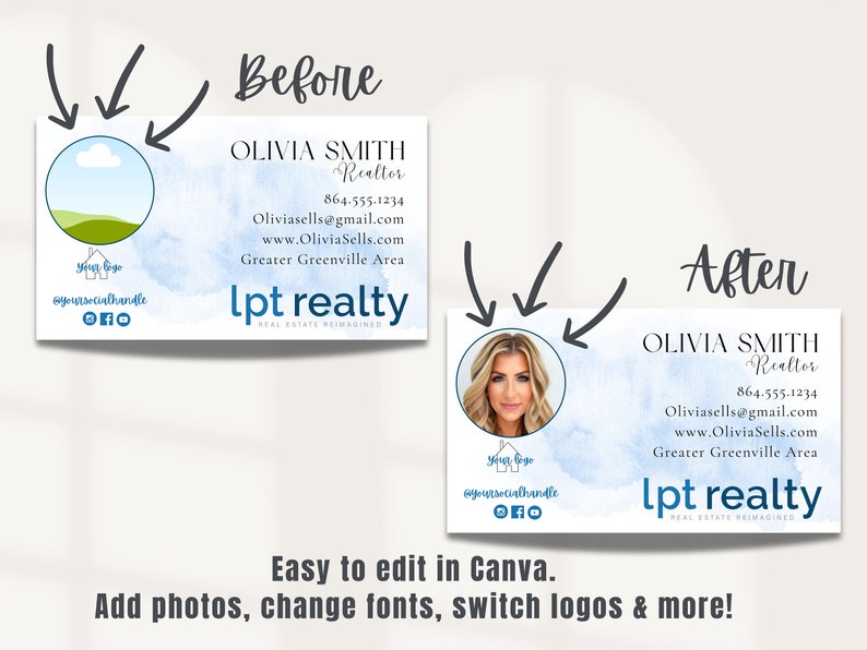 LPT Realty Modern Business Card BLUE Logo - Etsy