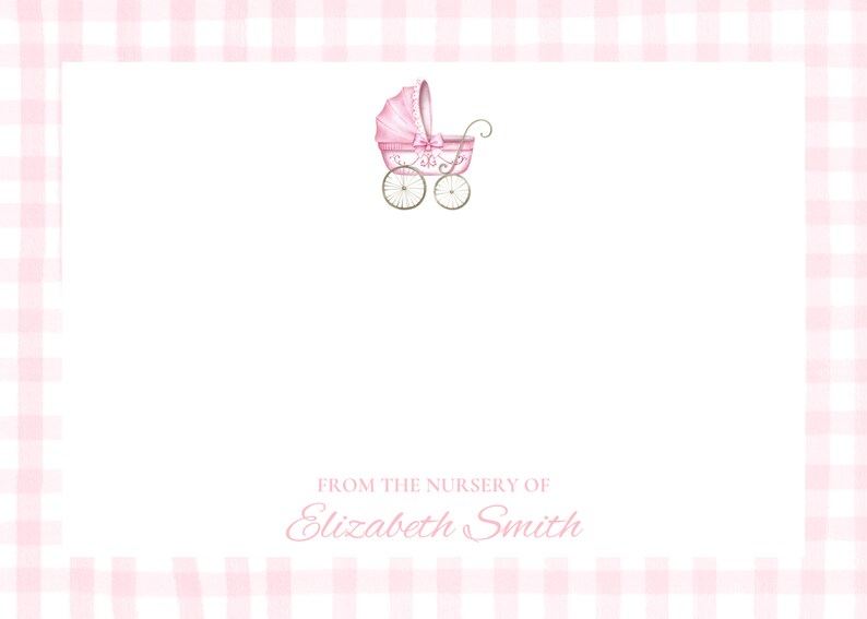 Personalized Baby Girl From the Nursery of Cards, Pink Gingham Baby ...