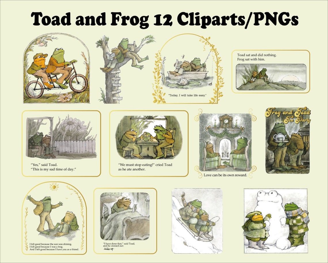 Frog and Toad Clip Art Set, Story Characters, Transparent PNG, Digital ...