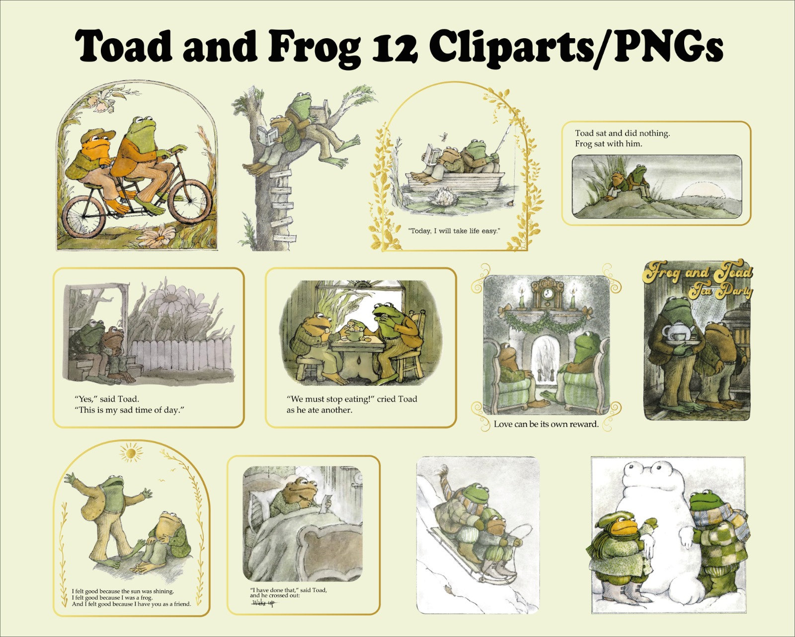 Frog and Toad Clip Art Set, Story Characters, Transparent PNG, Digital ...