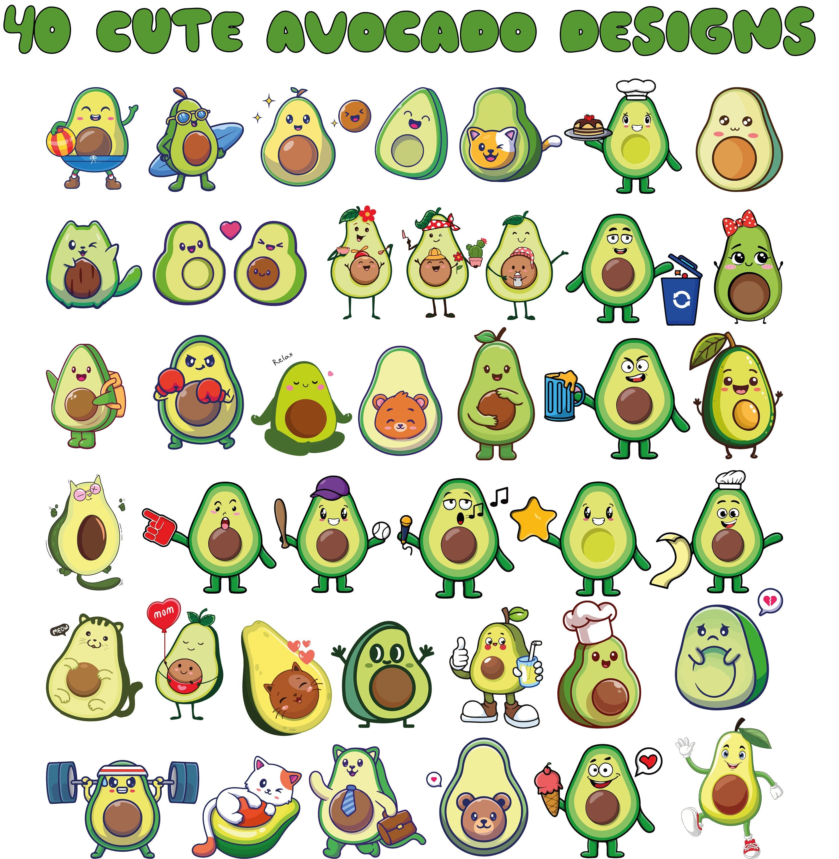 Cute Avocado PNG Bundle, Avocado Png, Happy Avocado, Avocado Clipart ...
