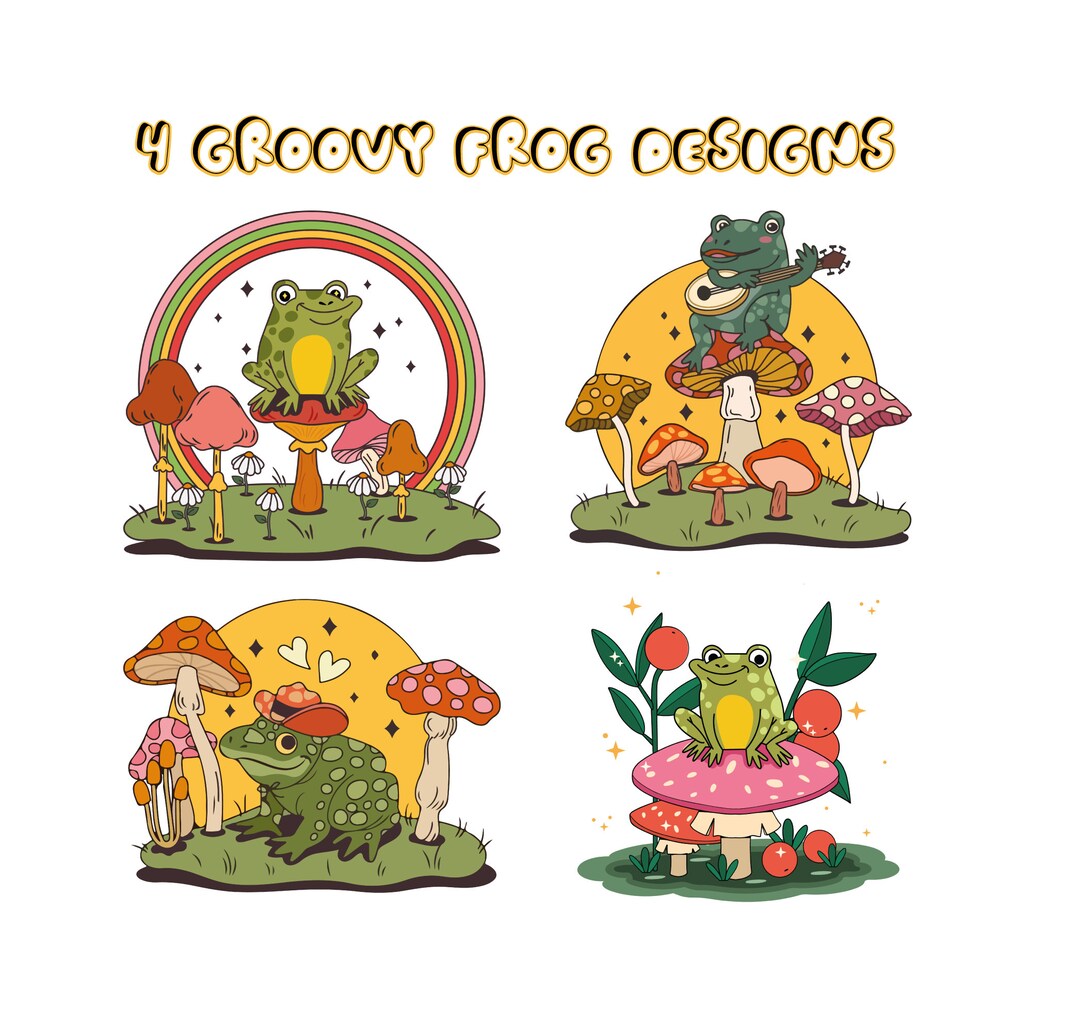 Groovy Style Frog PNG SVG, Cottagecore Png, Rainbow Frog Svg, Mushroom ...