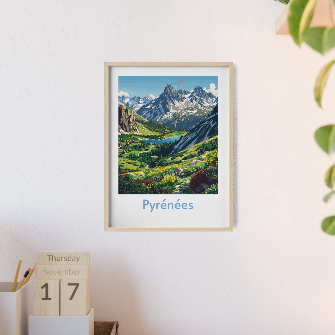 Les Pyrénées Mountains Travel Poster French & Spanish Pyrenees ...