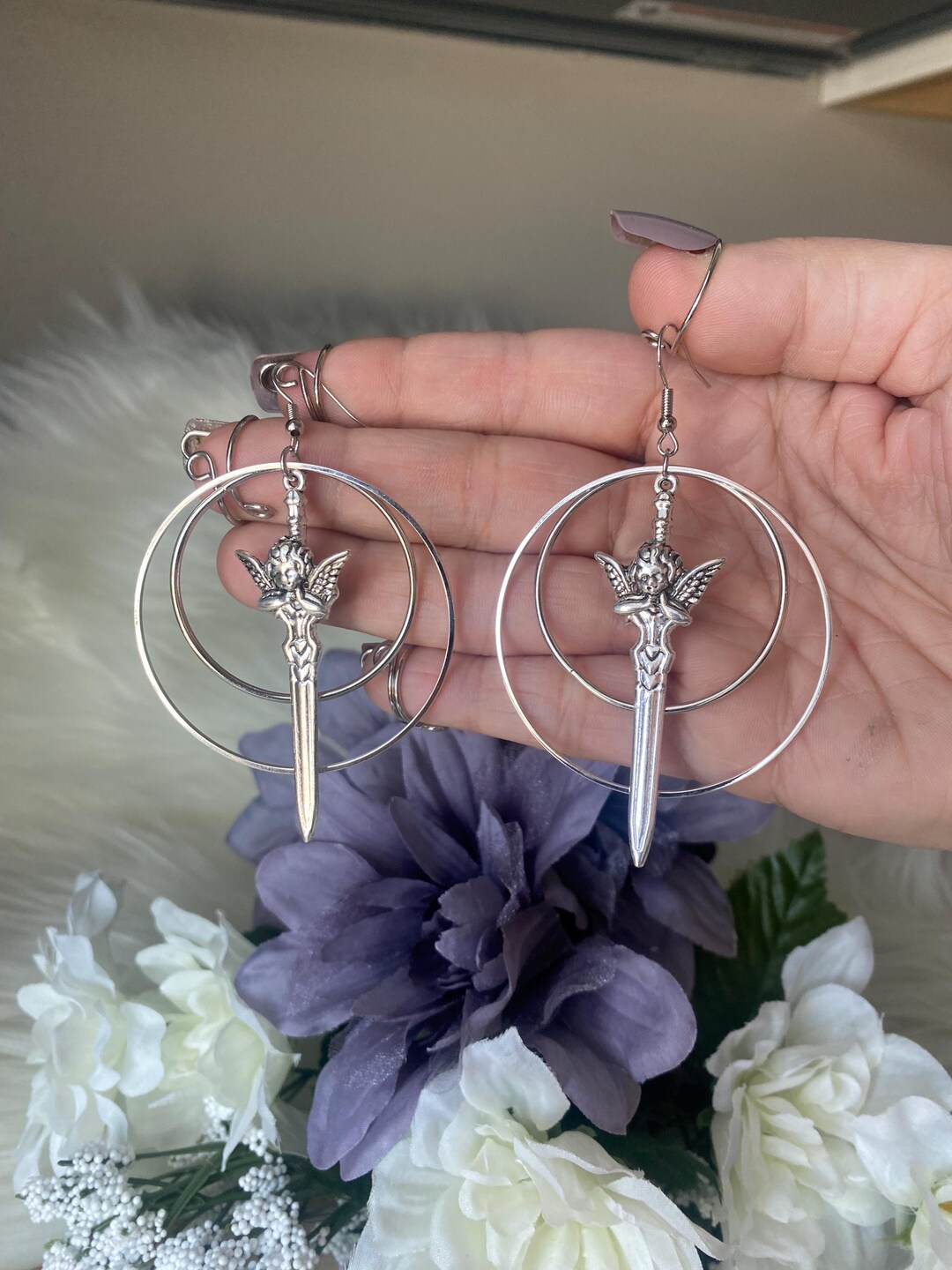 Cherub Sword Hoop Earrings - Etsy