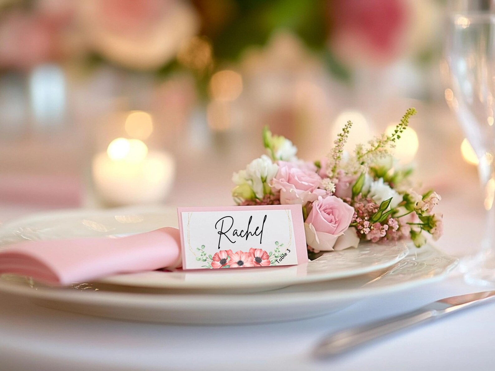 Printable Floral Place Cards Template, Canva Custom Editable, Classy ...