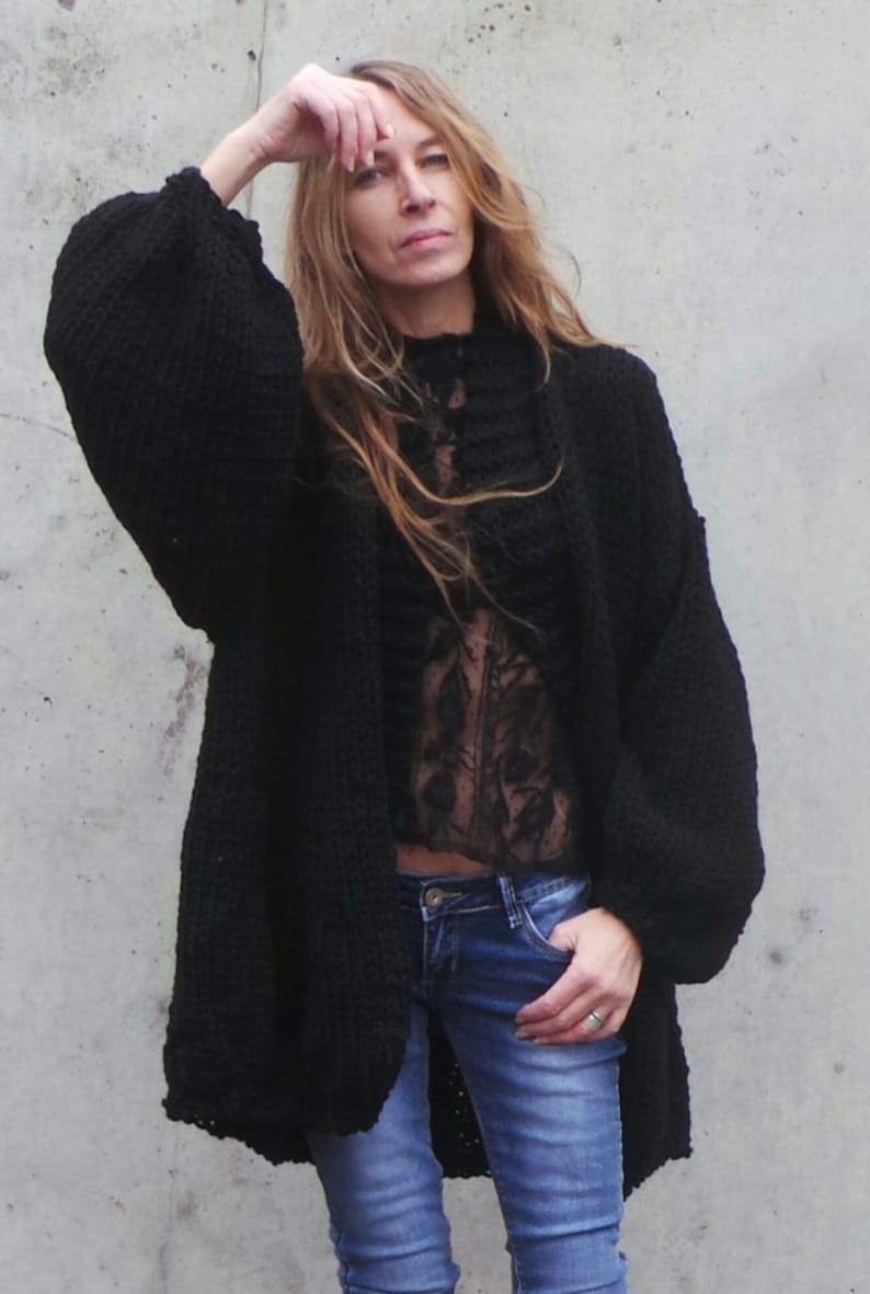 Over sized chunky black cardigan sweater women's chunky | Etsy