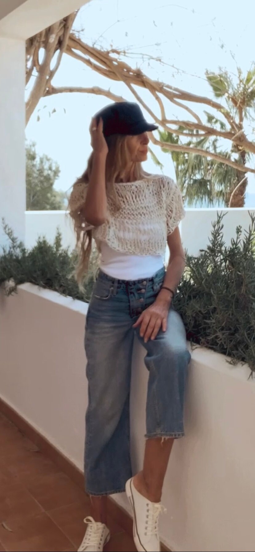 Ivory Cream Cropped Top With Short Cap Sleeves Loose Knit | Etsy