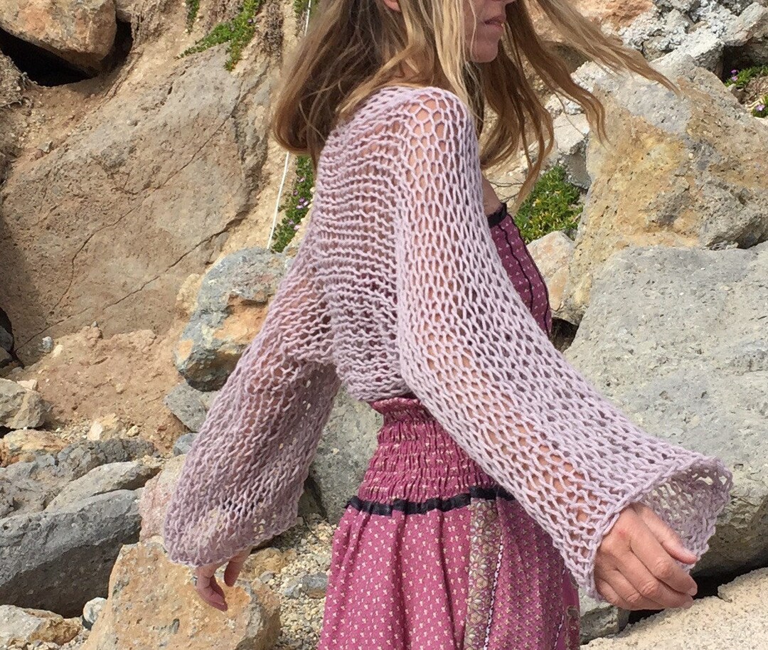 Lilac Shrug, Loose Knit, Wide Sleeve, Long Sleeve Bolero, Hand Knit ...