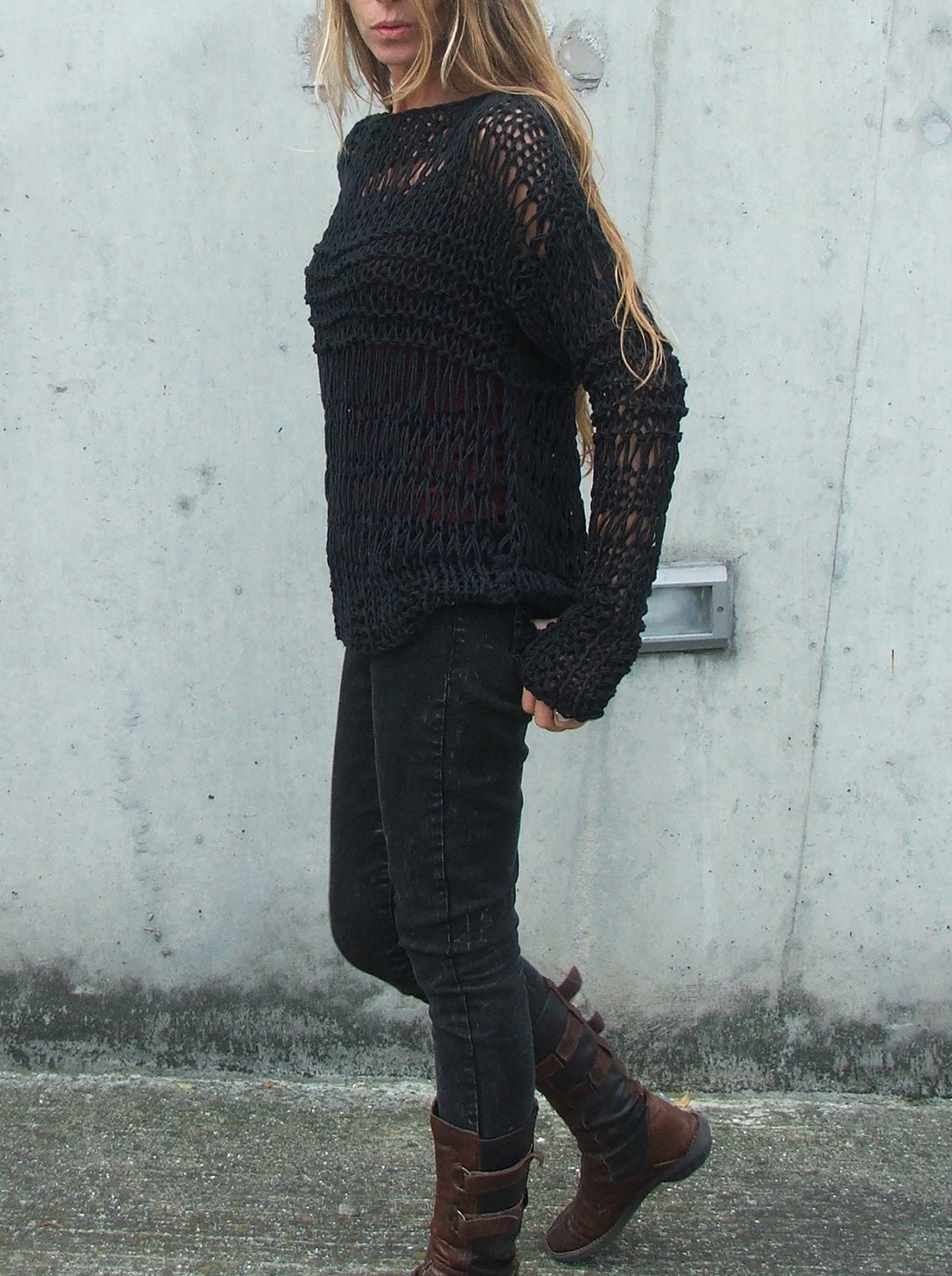 Cotton Sweater, Black Sweater, Black Cotton Thumb Hole Cotton Sweater, Black Sweater, Black Cotton Thumb Hole