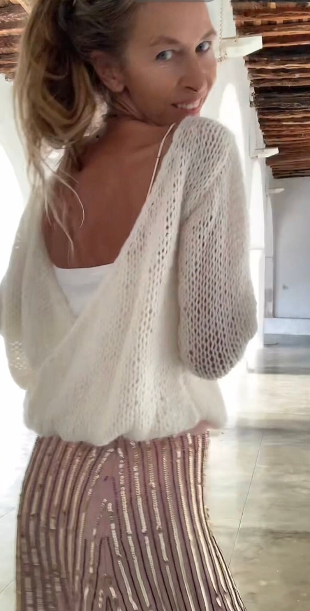 White Backless Sweater, Open Back Blouse Top, Alpaca, Summer Pullover ...