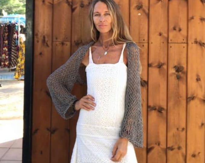 Gray Long Sleeve Shrug, Loose Knit, Wide Kimono Sleeve Bolero - Etsy
